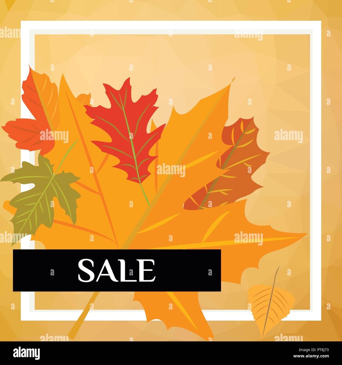 Vector illustration. Autumn sale with yellow leaves on colored abstract ...