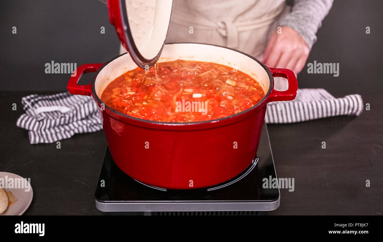 Step by step. Cooking turkey chili in enameled cast iron covered dutch ...