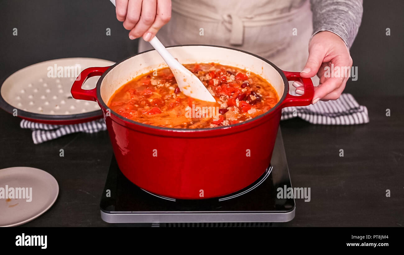 Step by step. Cooking turkey chili in enameled cast iron covered dutch ...