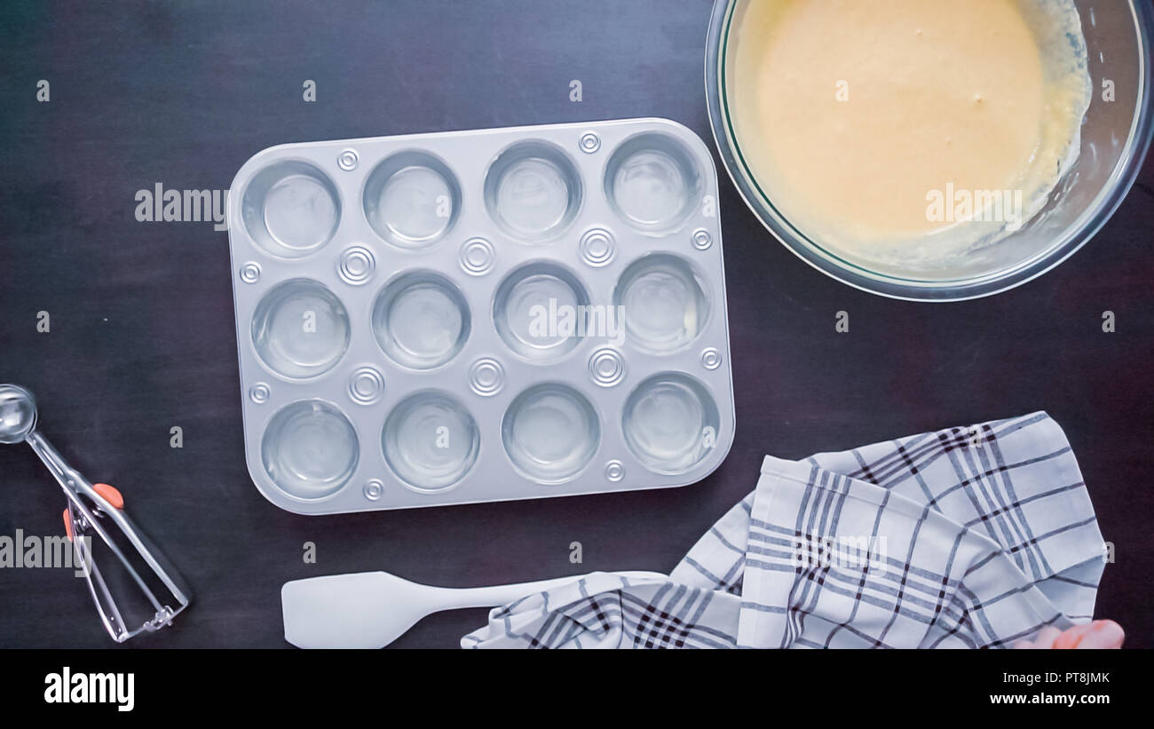 Step by step. Top view. Baking cornbread muffins Stock Photo - Alamy