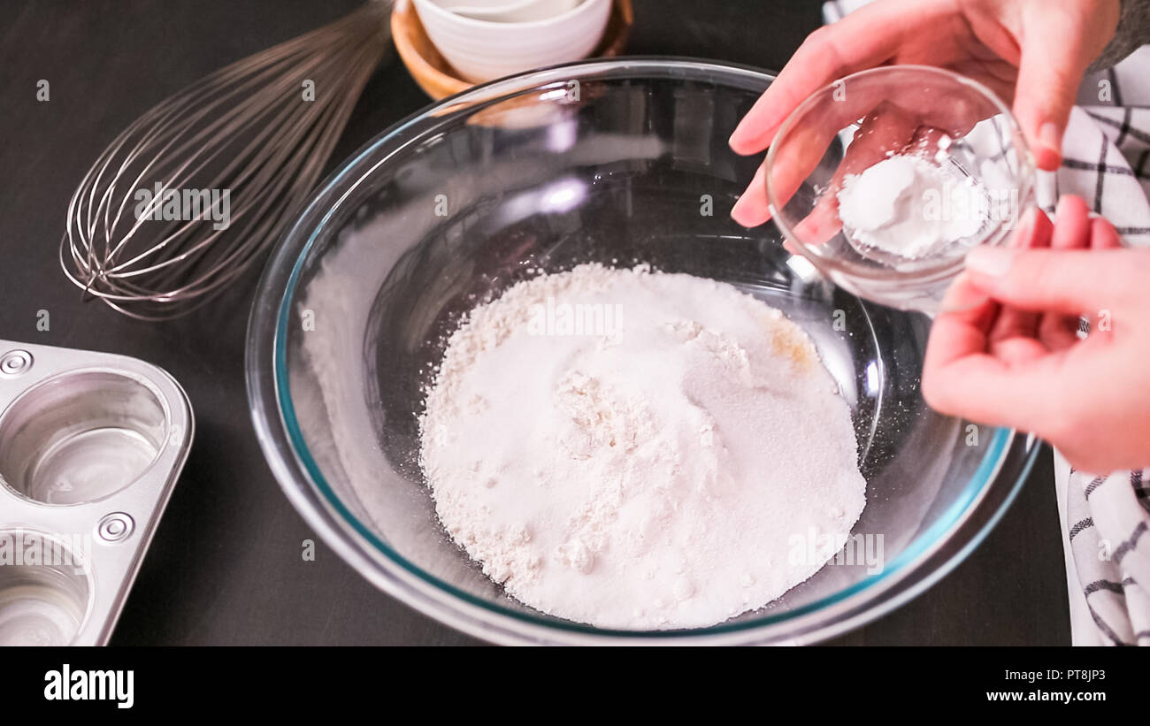 Step by step. Baking cornbread muffins in metal muffin tin Stock Photo ...
