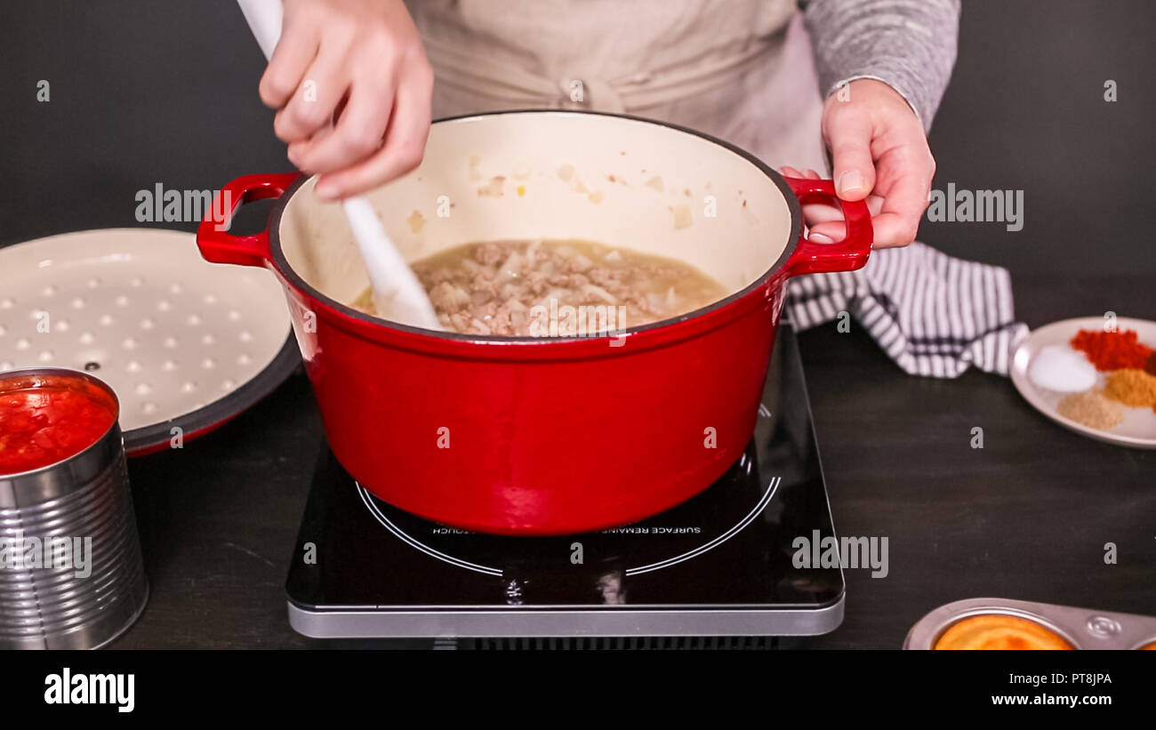 Step by step. Cooking turkey chili in enameled cast iron covered dutch ...