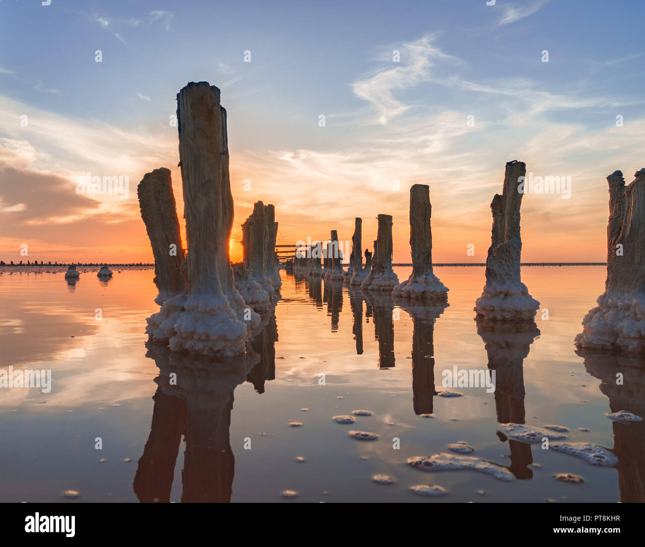 Salt sea water evaporation ponds with pink plankton colour Stock Photo ...