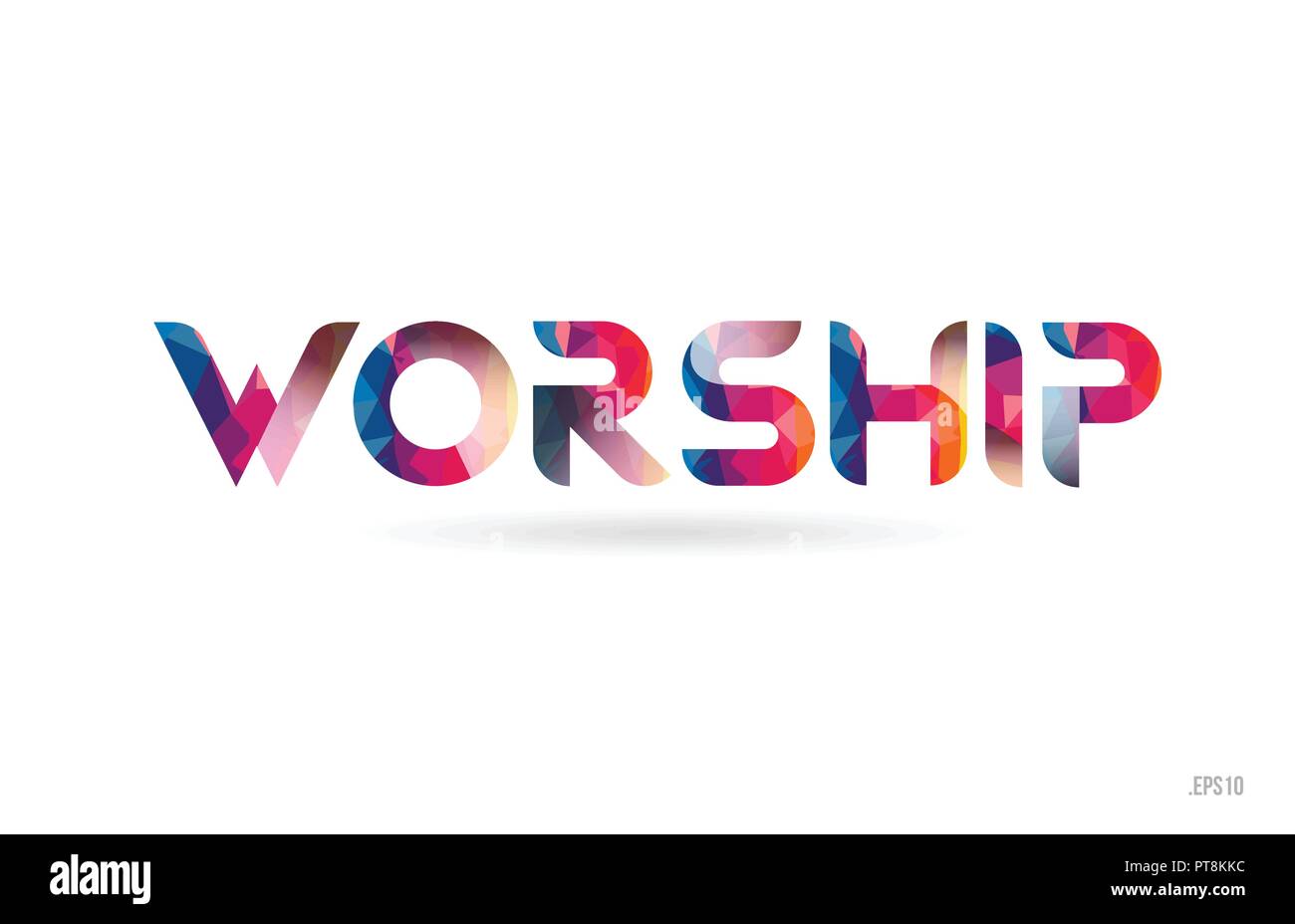 worship colored rainbow word text suitable for card, brochure or ...