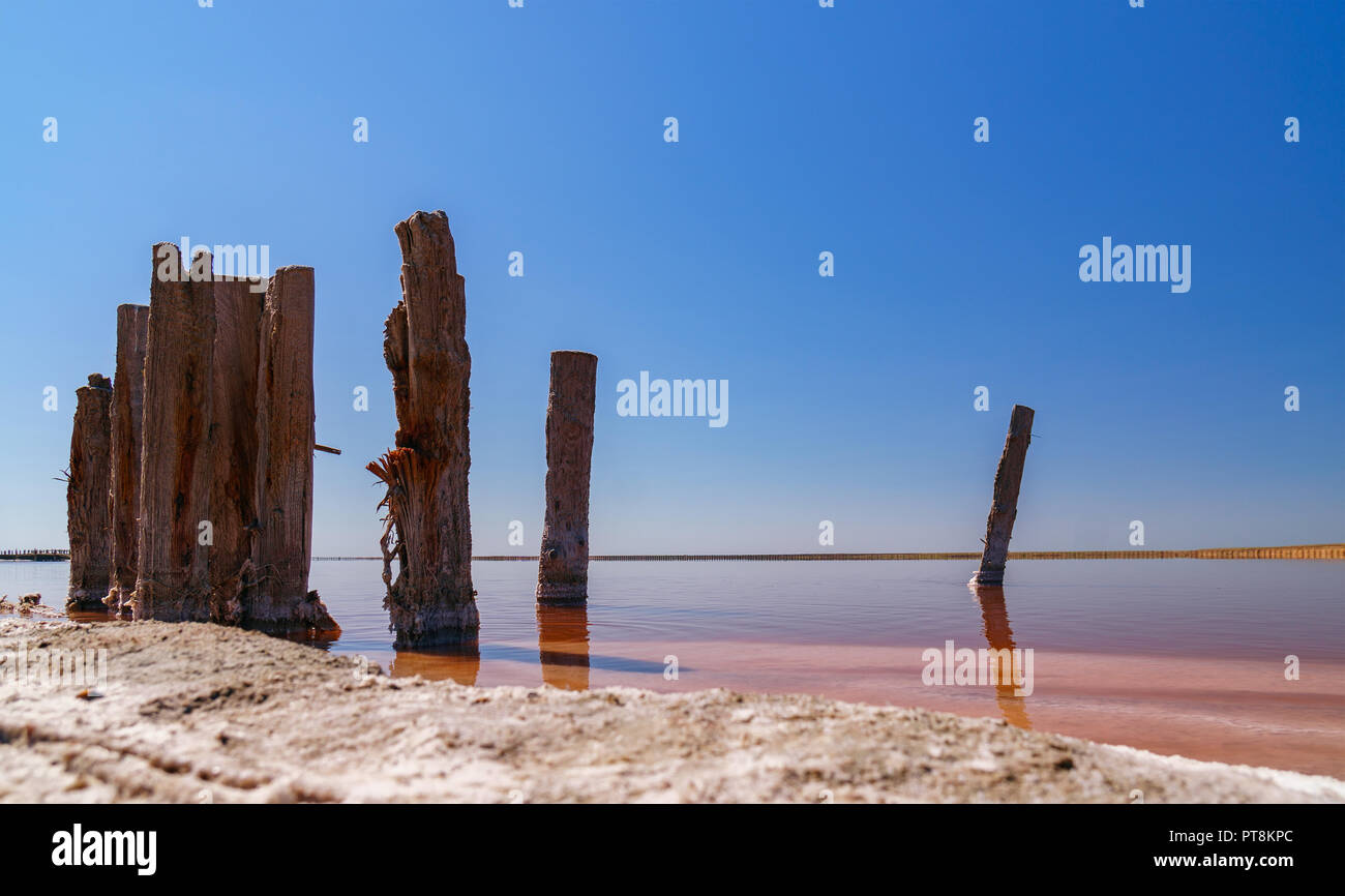 Salt sea water evaporation ponds with pink plankton colour Stock Photo ...