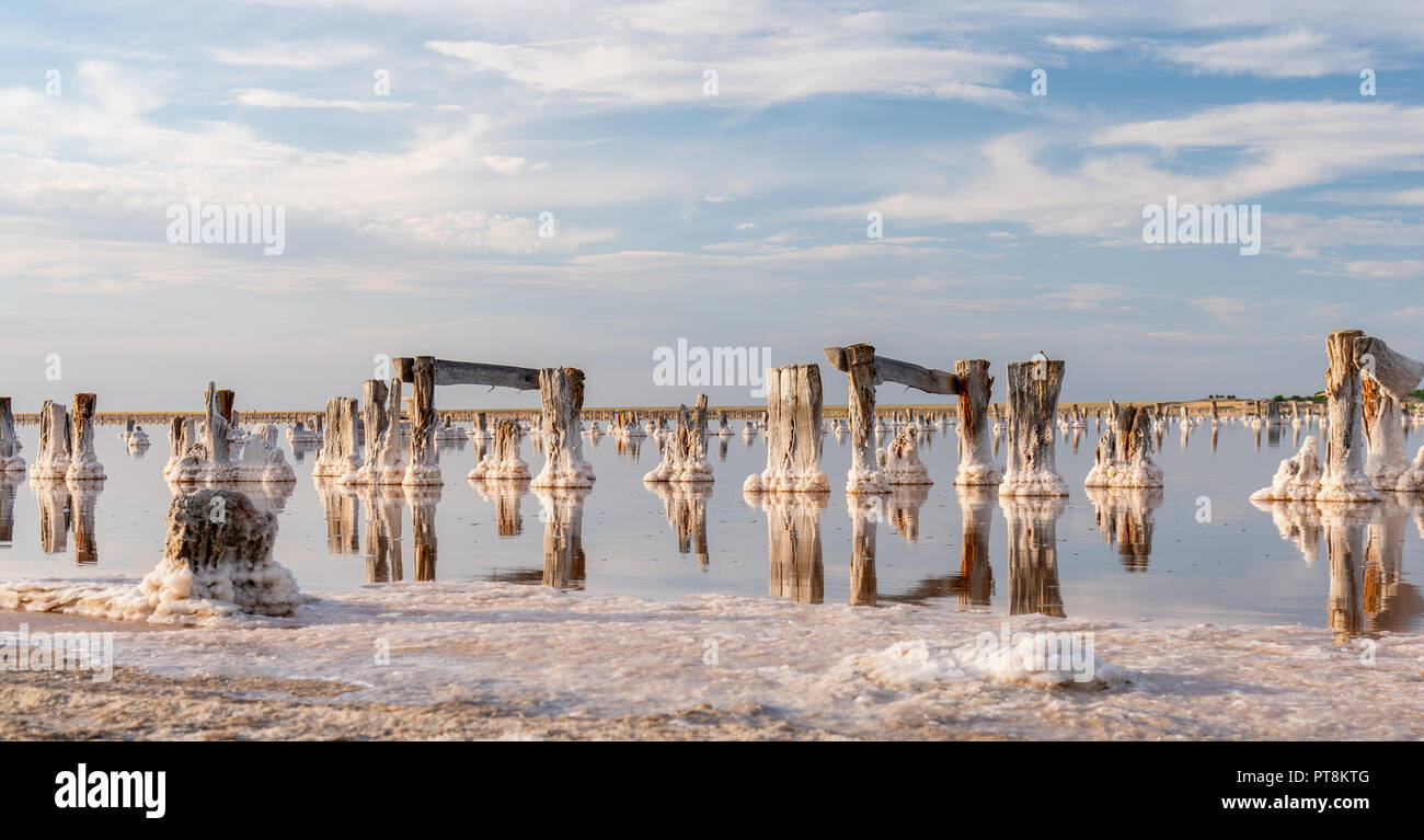 Salt sea water evaporation ponds with pink plankton colour Stock Photo ...