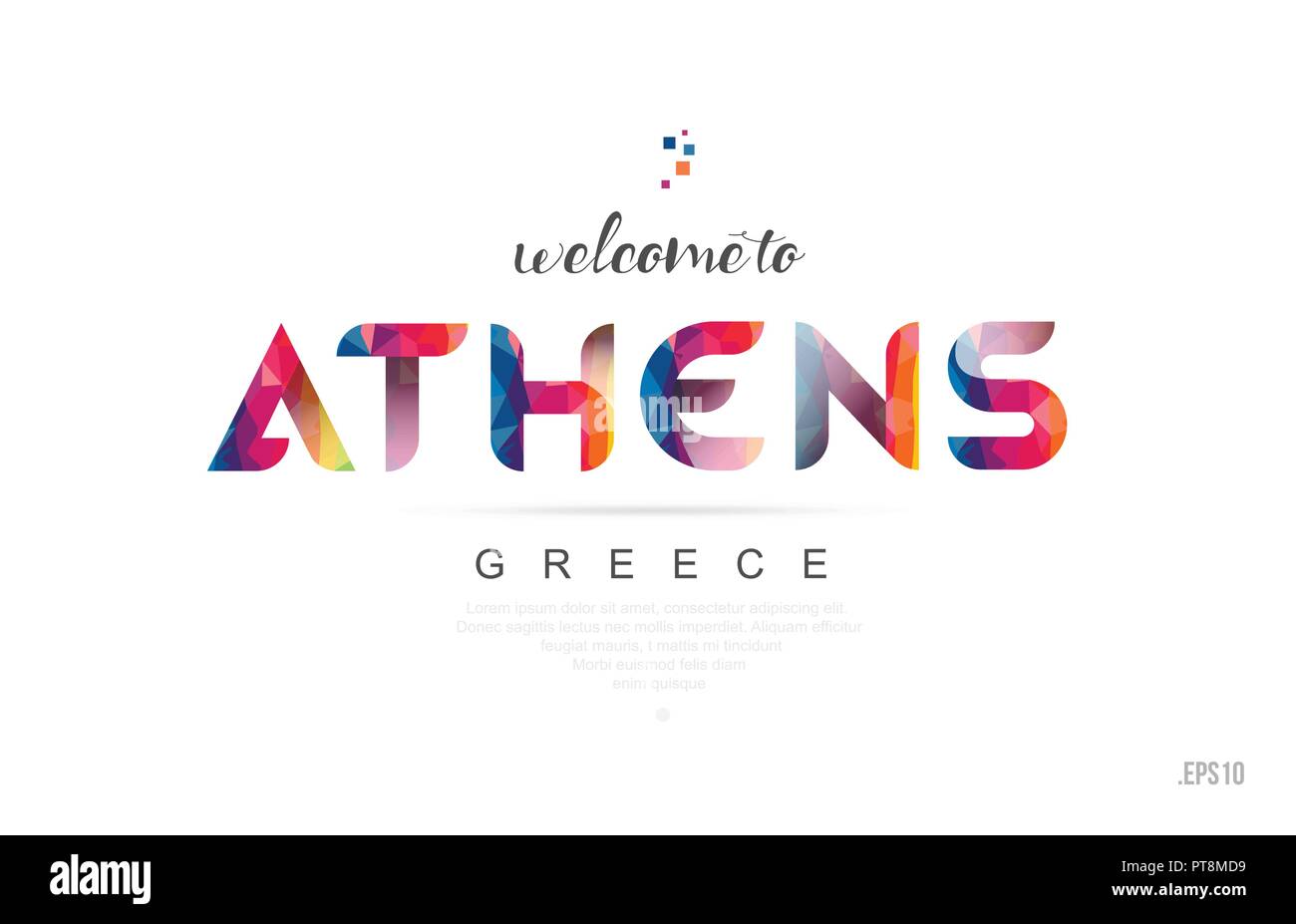 Welcome to athens greece card and letter design in colorful rainbow ...