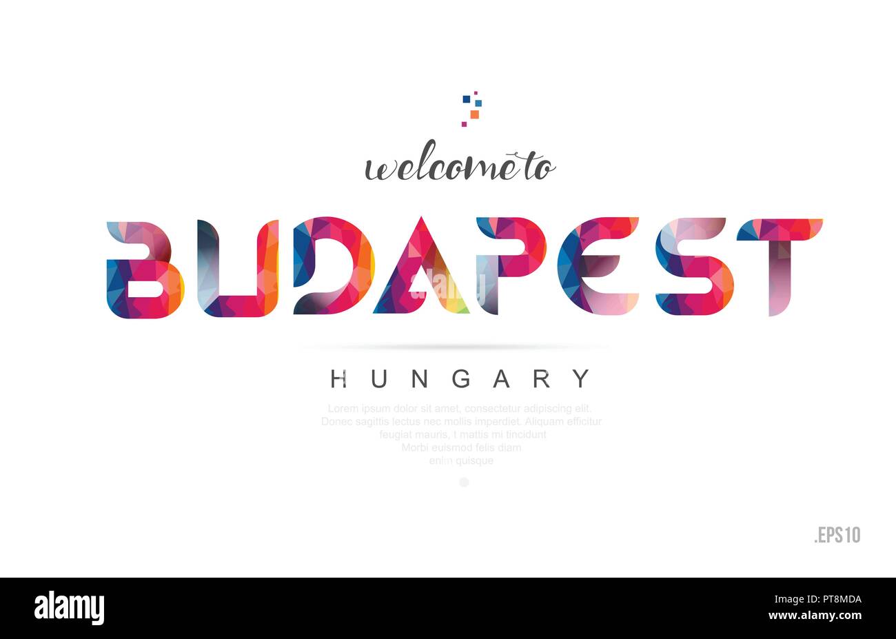 Welcome to budapest hungary card and letter design in colorful rainbow ...