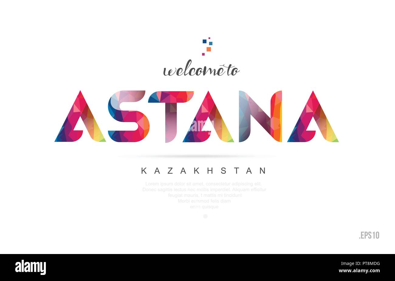Welcome to astana kazakhstan card and letter design in colorful rainbow ...