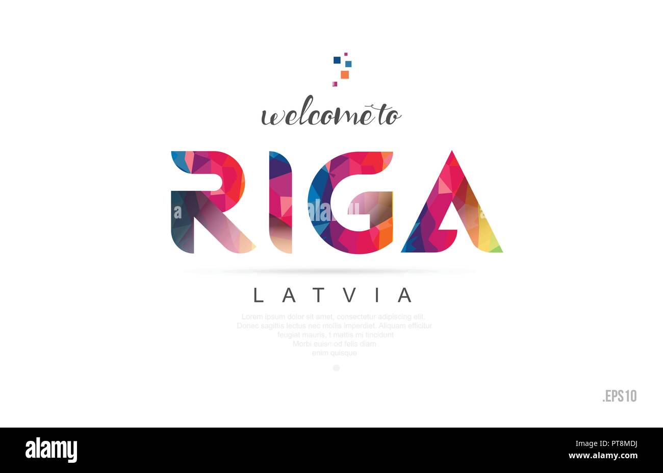 Welcome to riga latvia card and letter design in colorful rainbow color ...