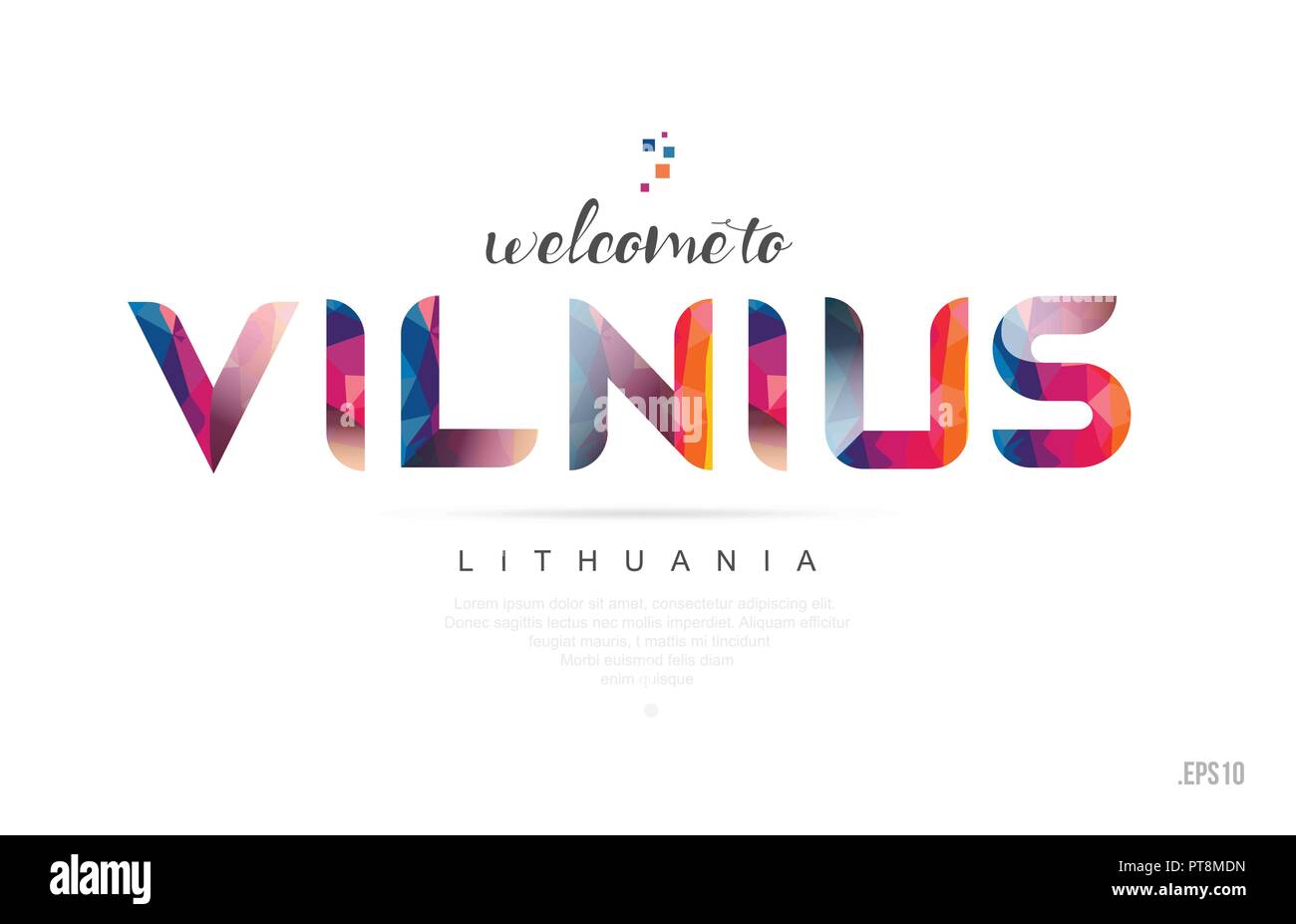 Welcome to vilnius lithuania card and letter design in colorful rainbow ...