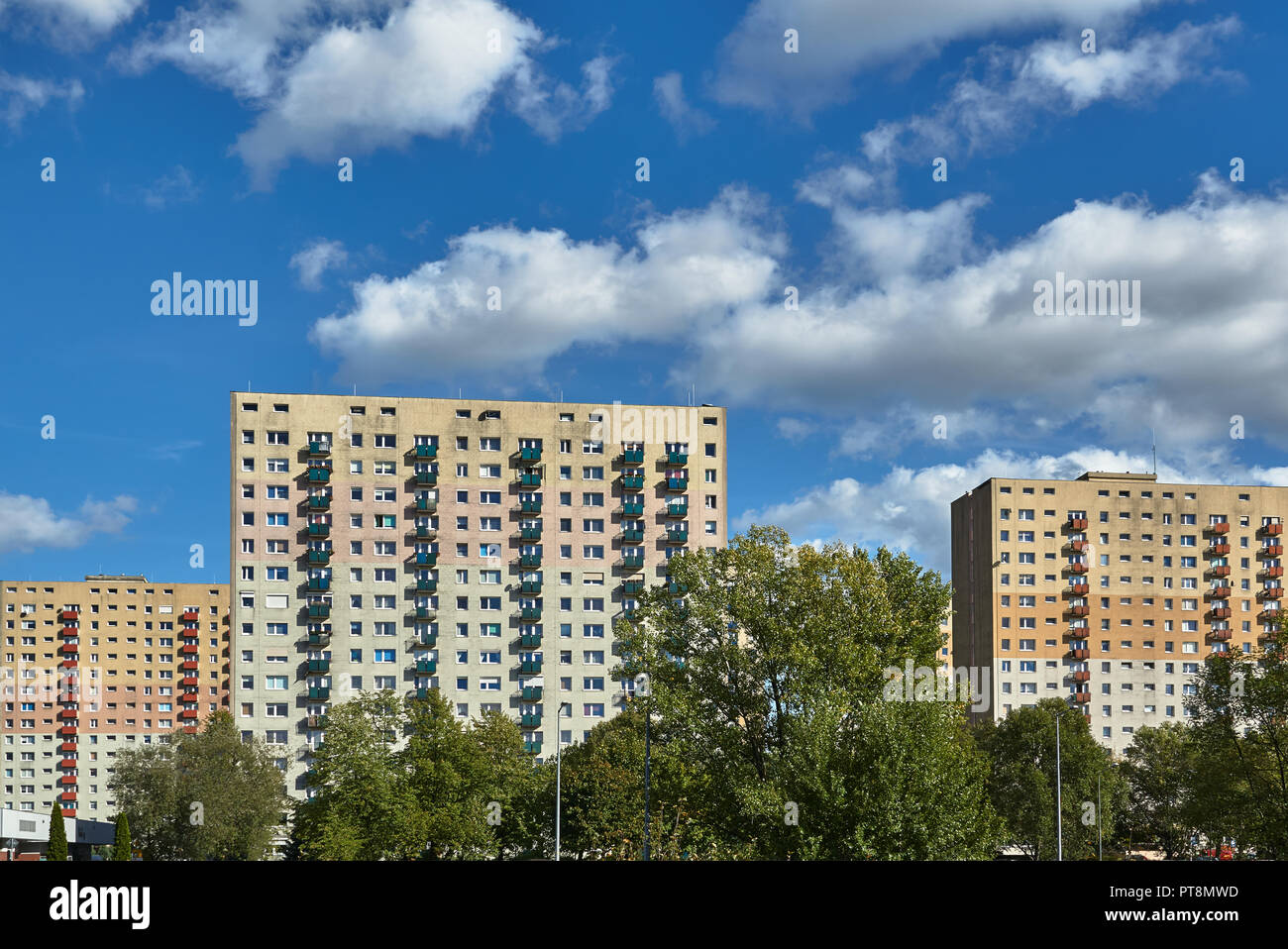 The facade of a residential high-rise buildings in Poznan Stock Photo ...