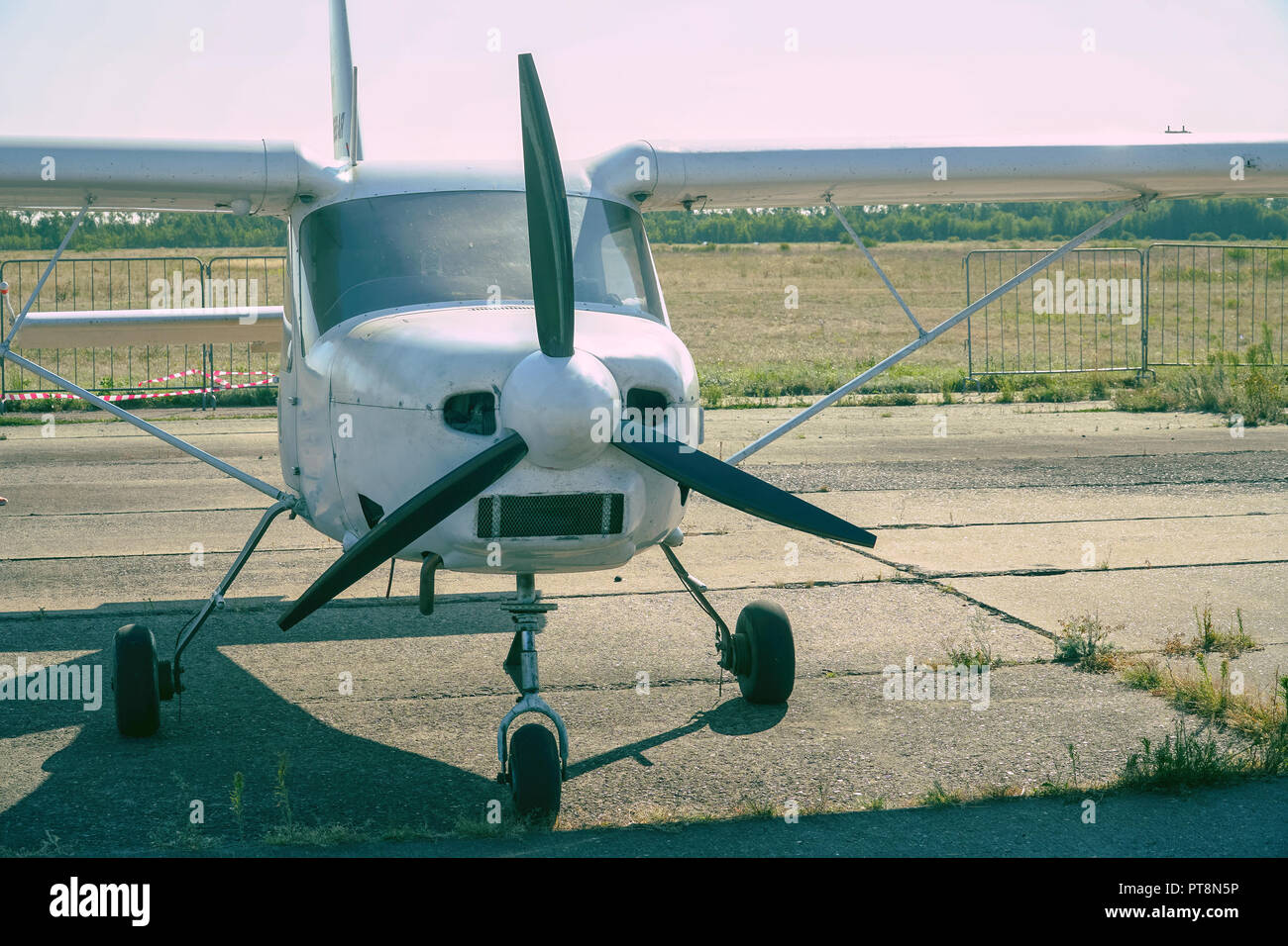 Light single-engine aircraft at the airport Stock Photo - Alamy