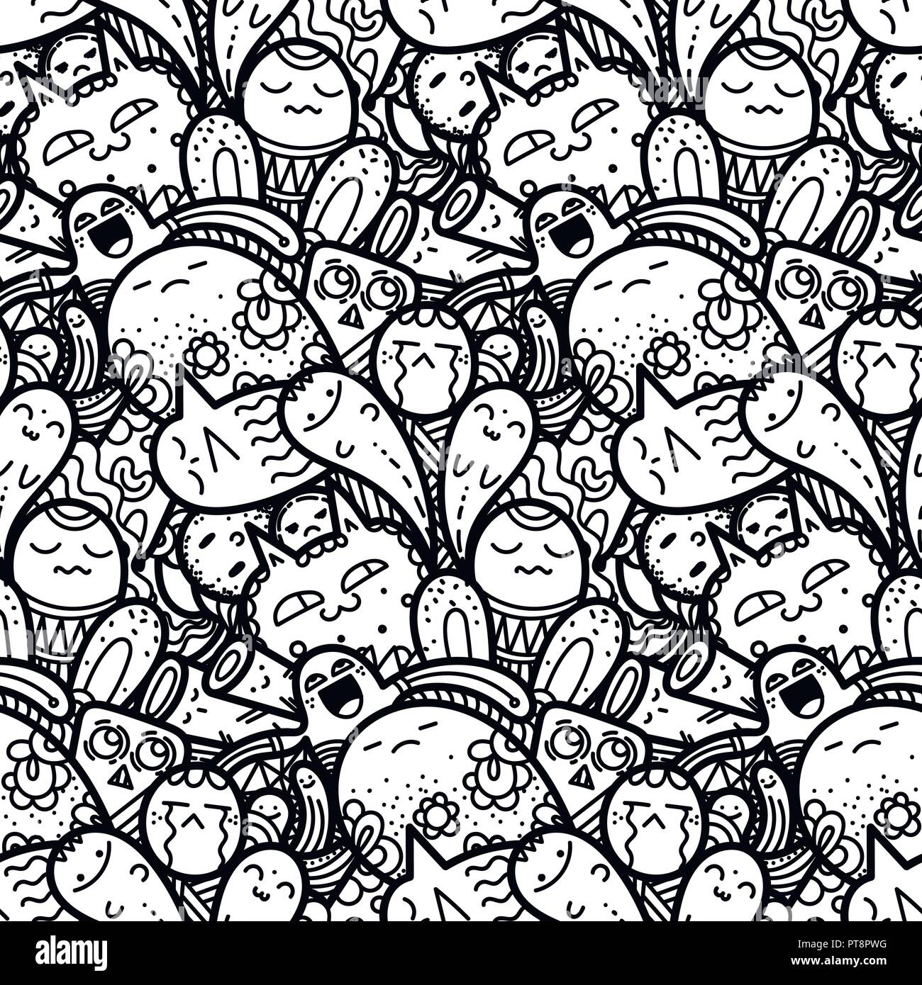 Funny doodle monsters seamless pattern for prints, designs and coloring ...