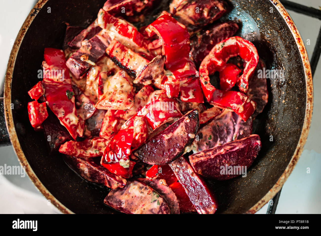Fresh Roasted Vegetables In The Pan On Metal Grid Stock Photo - Alamy