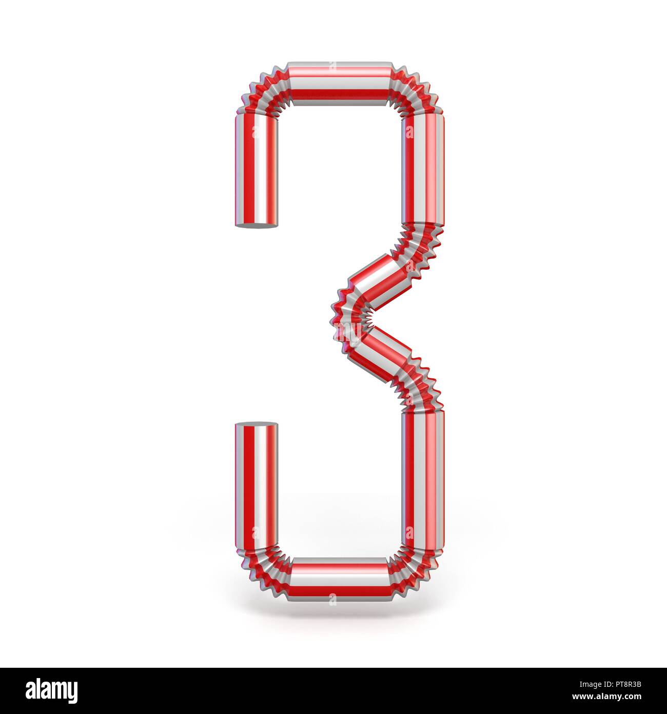 Drinking straw Number 3 THREE 3D render illustration isolated on white ...