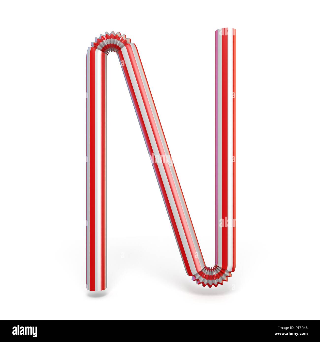 Drinking straw font Letter N 3D render illustration isolated on white ...