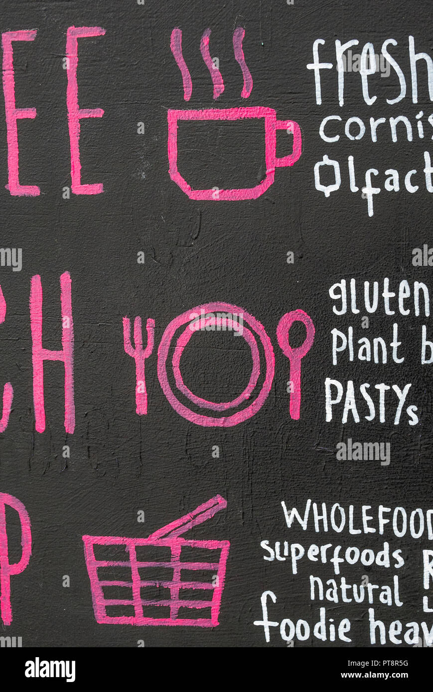 Section of Cafe A-Frame advertising board - dinner plate and coffee cup ...