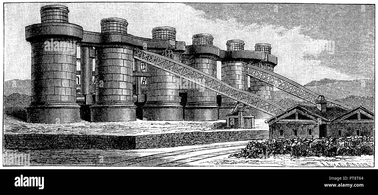 Blast furnace facilities in County Cumberland, E. Singer 1893 Stock ...