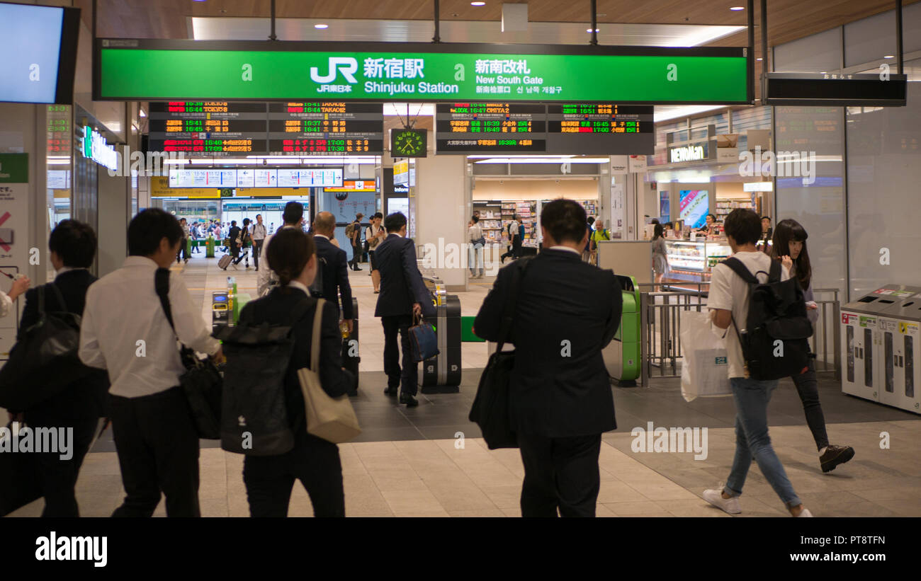 Tokyo, Japan. September 2018 - Passengers hall in JR Shinjuku Station ...