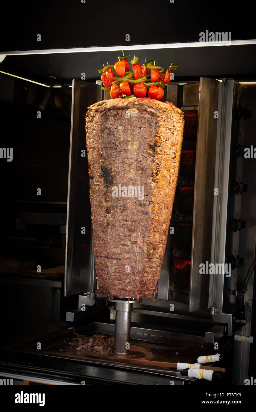 Traditional Turkish Doner Kebab on pole Stock Photo - Alamy