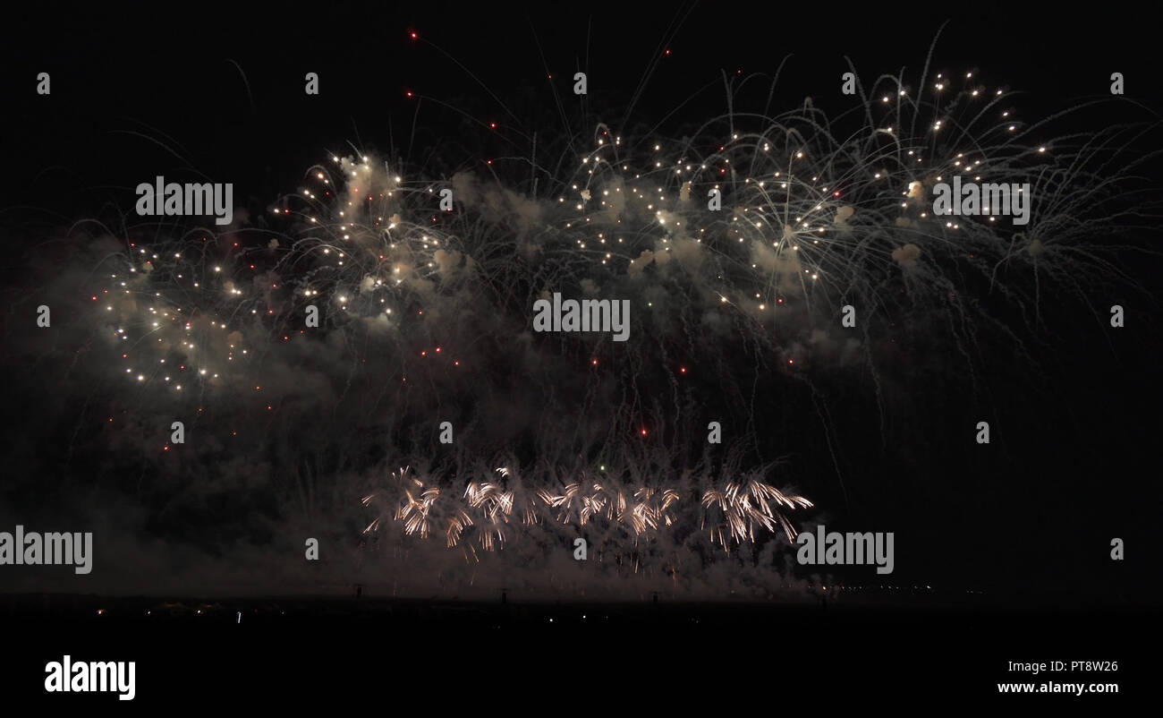 Colorful fireworks on the black sky background Stock Photo - Alamy