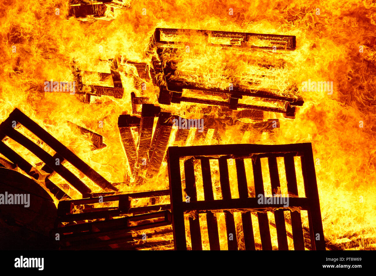 Fire flames on a bonfire. Fireman emergency. Danger combustion ...