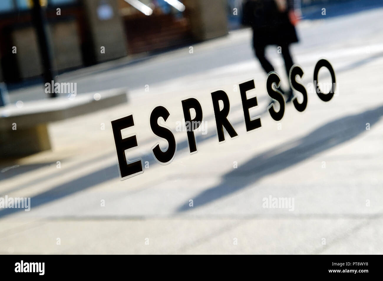 espresso sign on coffee shop glass window, cambridge, england Stock ...