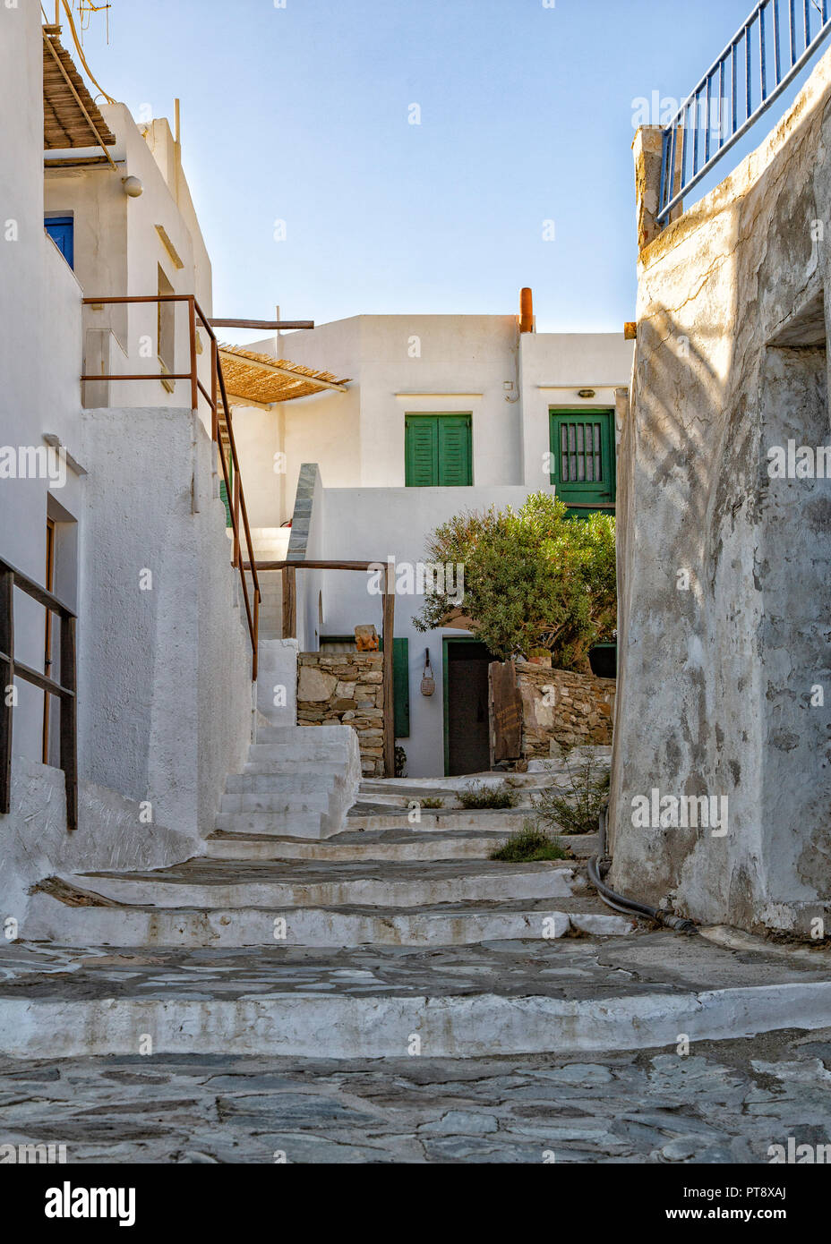 The steps leading from the beach in the village of Faros in the Greek ...