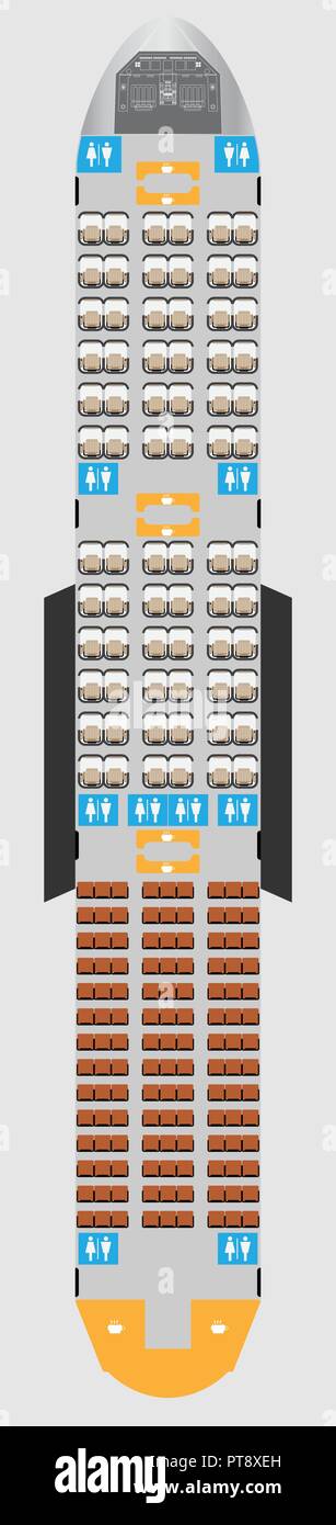 Wide body Aircraft Seat Map with restroom Vector illustration Stock ...