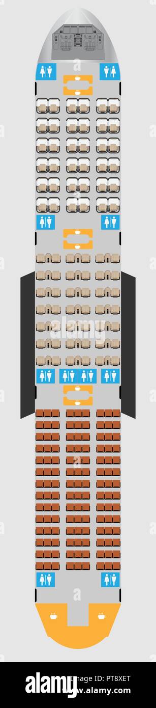 Wide body Aircraft Seat Map with restroom Vector illustration Stock ...
