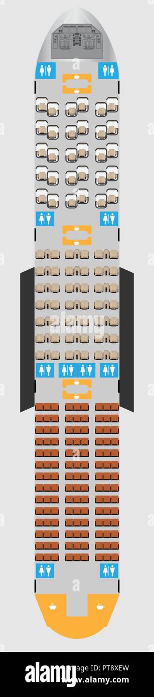 Wide body Aircraft Seat Map with restroom Vector illustration Stock ...