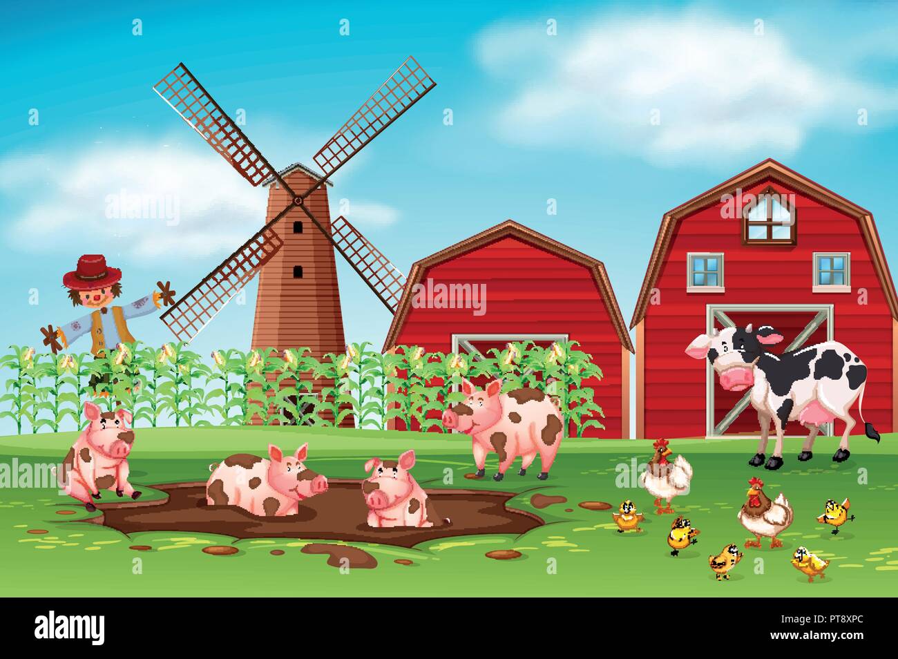 Farm scene with animals illustration Stock Vector Image & Art - Alamy