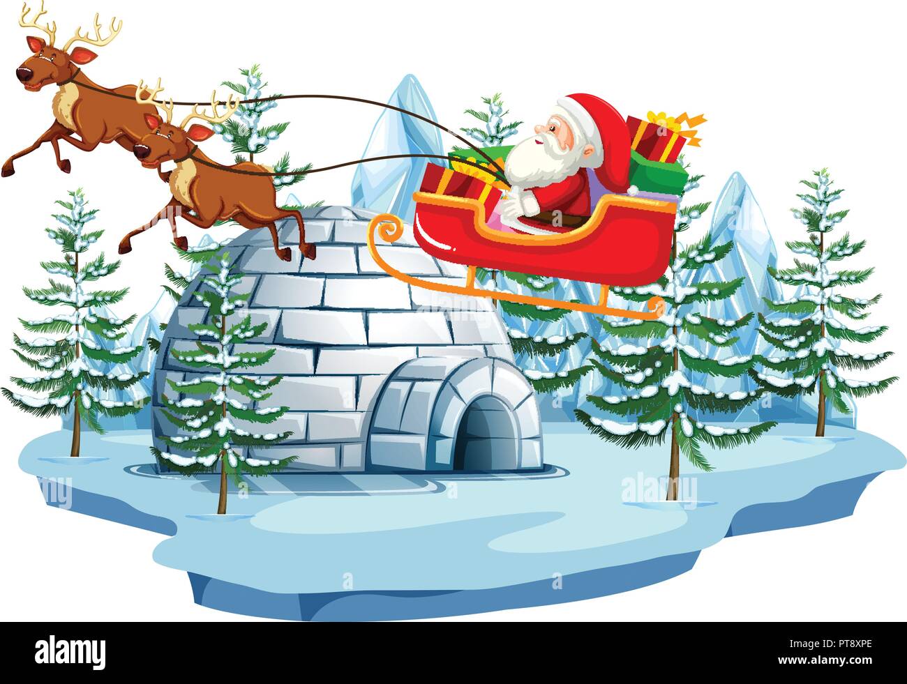 Santa and sleigh with igloo illustration Stock Vector Image & Art - Alamy
