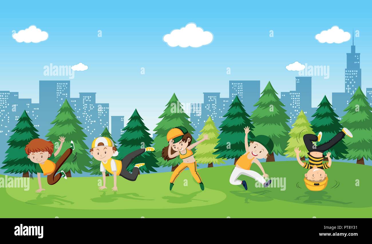 Urban boy street dance in the park illustration Stock Vector Image ...