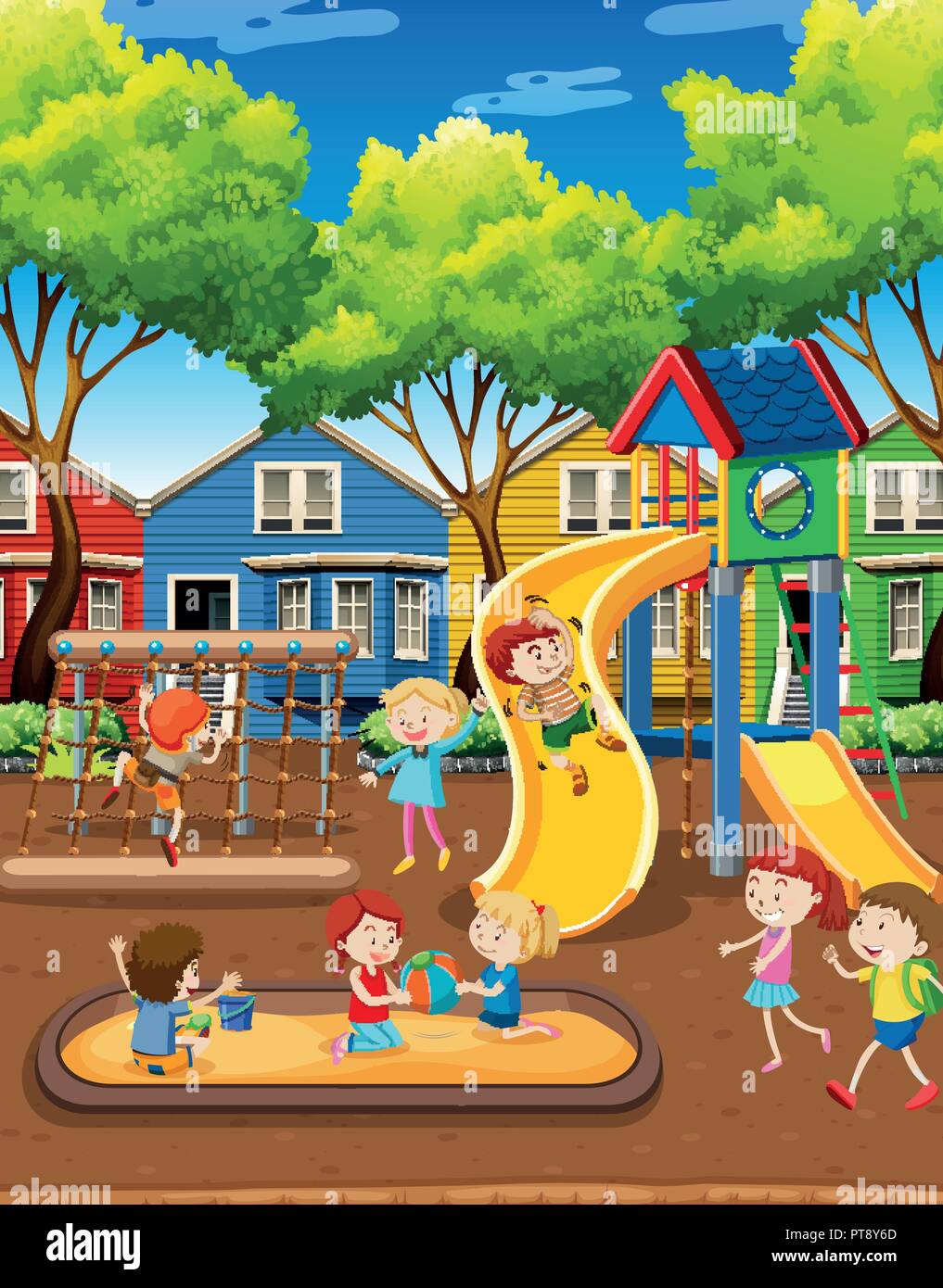 Kids playing on playground illustration Stock Vector Image & Art - Alamy