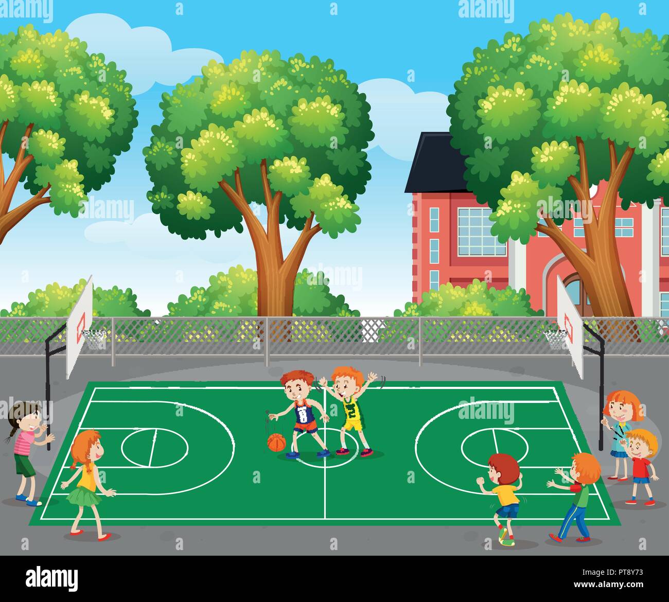 Kids playing basketball scene illustration Stock Vector Image & Art - Alamy