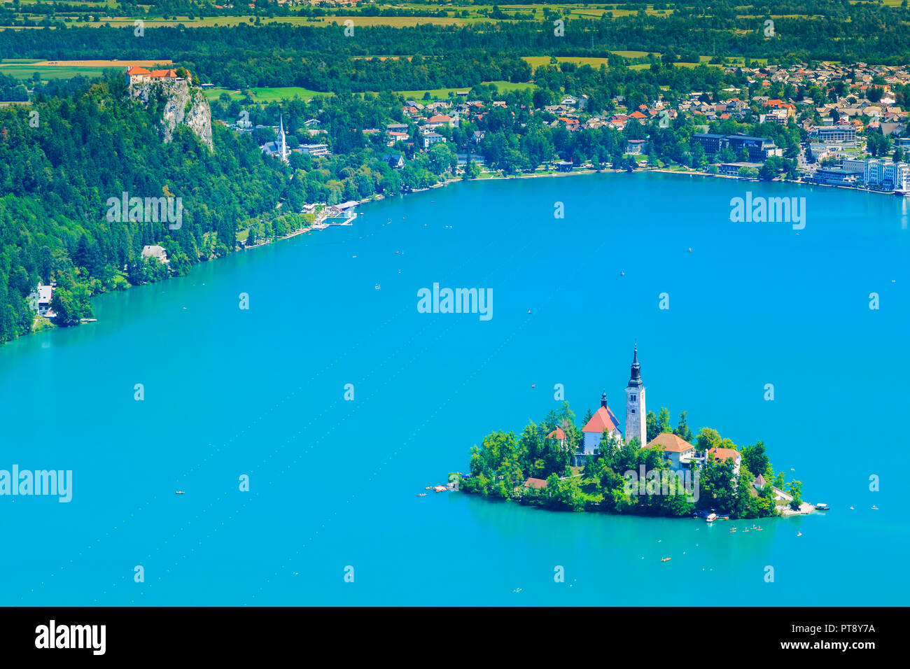 Island with a church in a lake landscape Stock Photo - Alamy