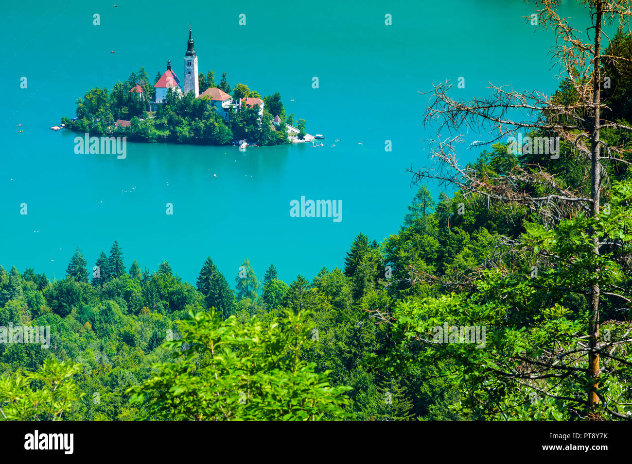 Island with a church in a lake landscape Stock Photo - Alamy