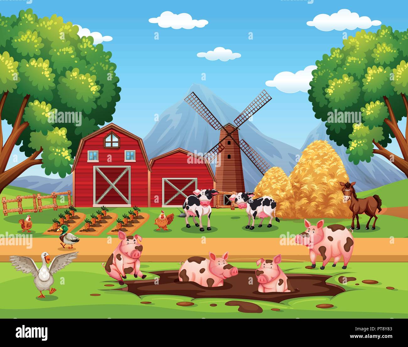 Rural happy farm animals illustration Stock Vector Image & Art - Alamy