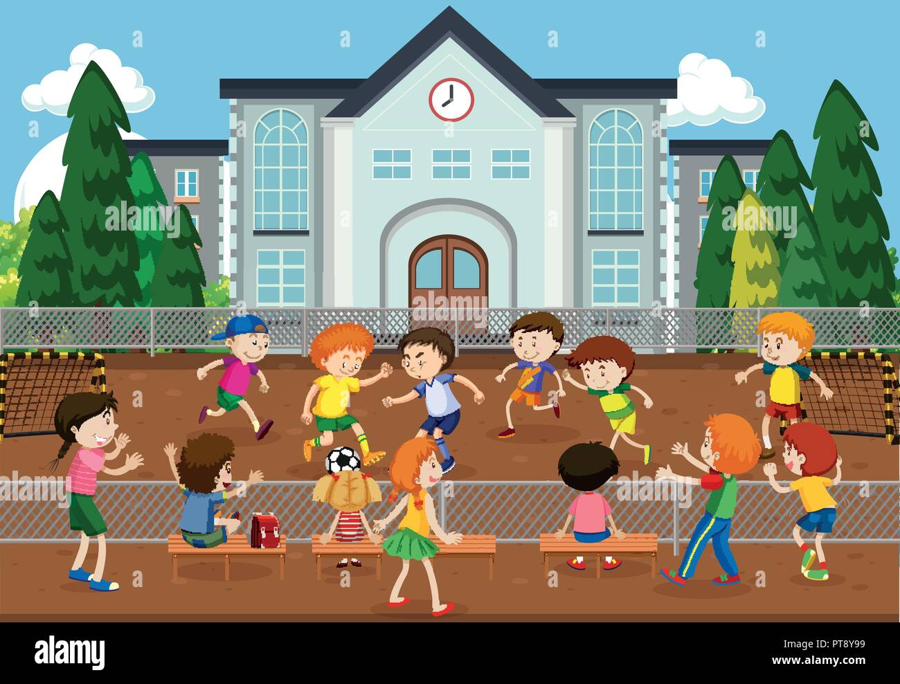 Children playing soccer outside illustration Stock Vector Image & Art ...