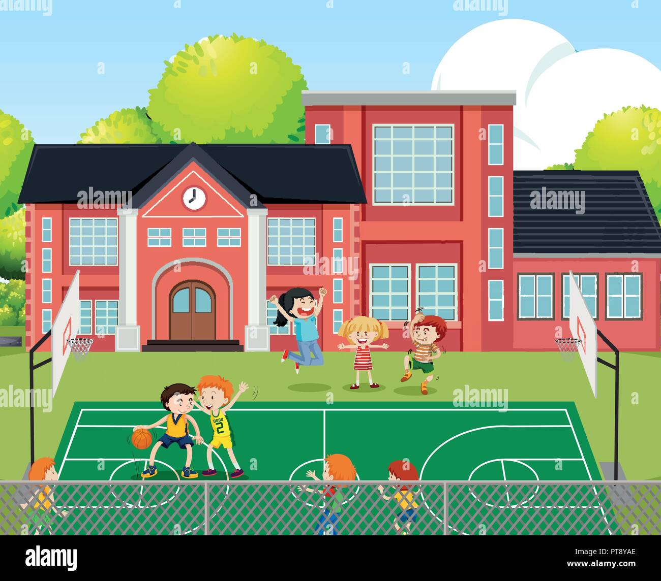 Children playing basketball scene illustration Stock Vector Image & Art ...