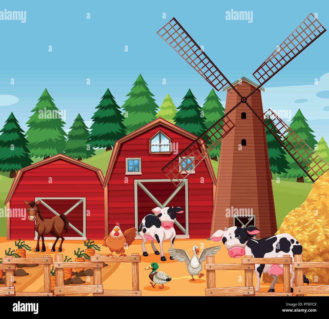 Farm scene with animals illustration Stock Vector Image & Art - Alamy