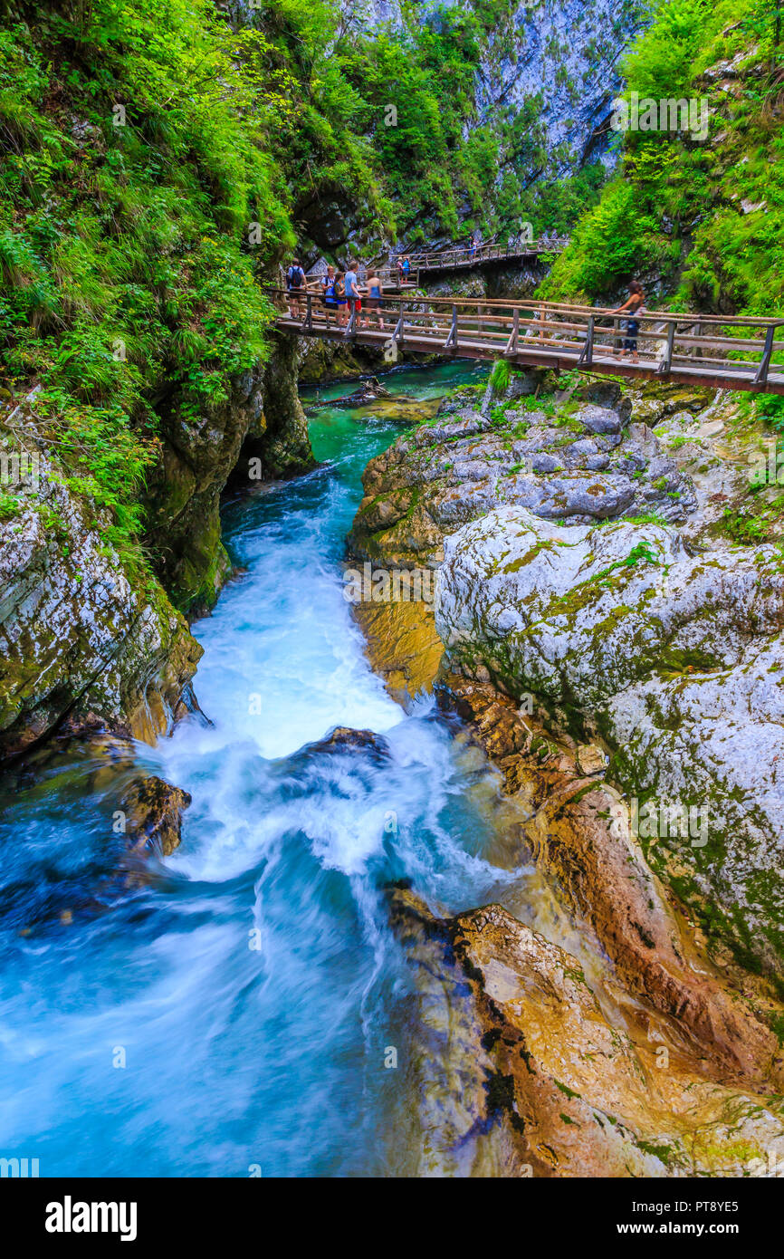 River and footbridge in a gorge Stock Photo - Alamy