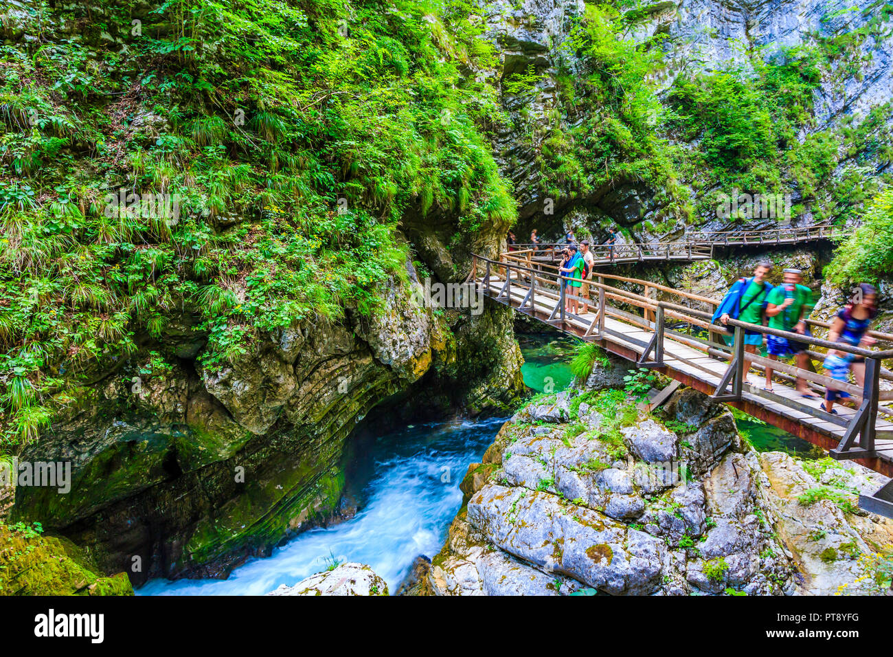 Gorge and people in a footbridge Stock Photo - Alamy