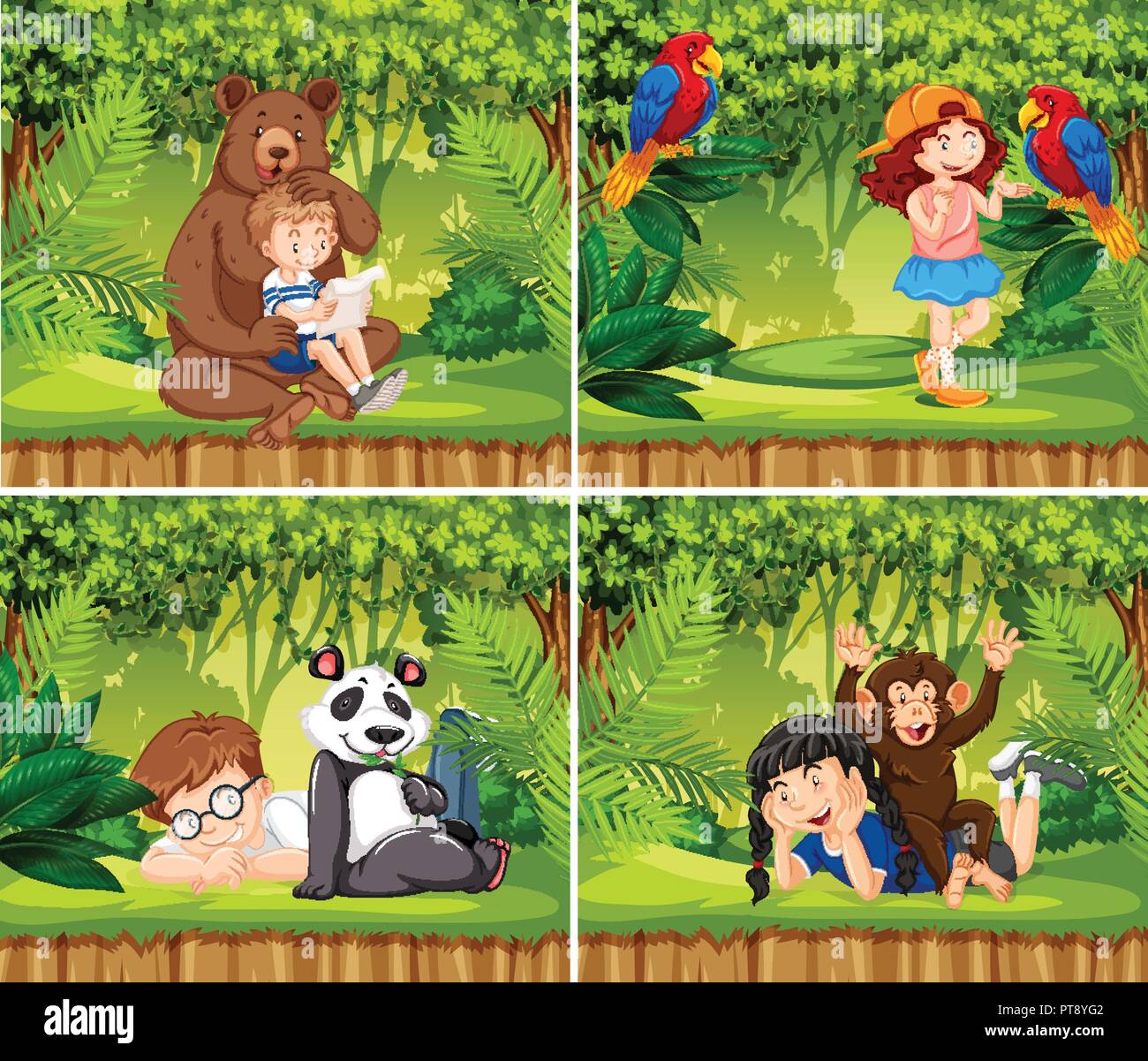 Set of children with animals scene illustration Stock Vector Image ...