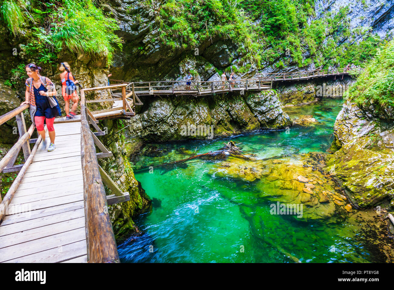 Gorge and people in a footbridge Stock Photo - Alamy
