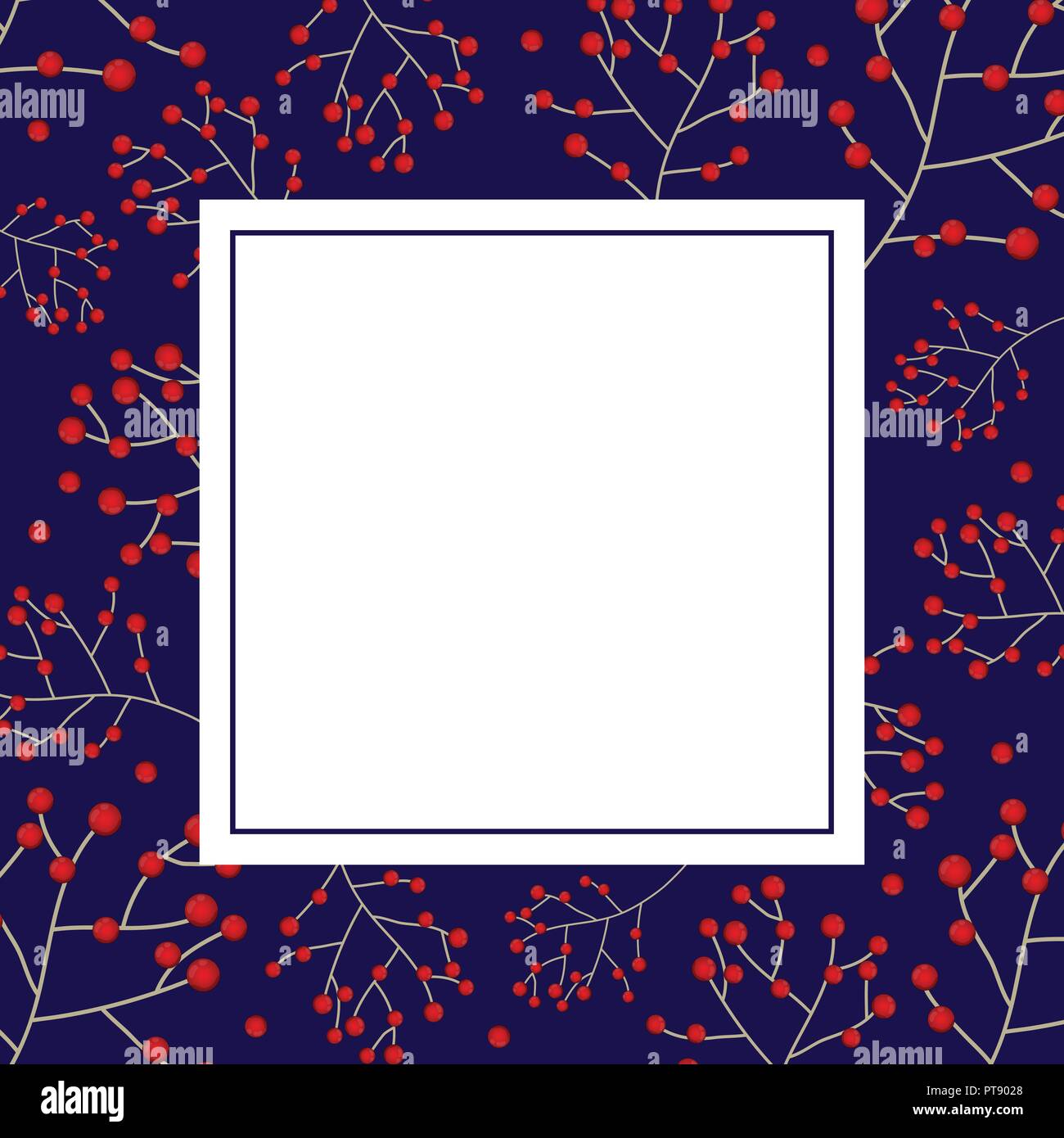 Red Berry Christmas on Navy Blue Banner Card. Vector Illustration Stock ...