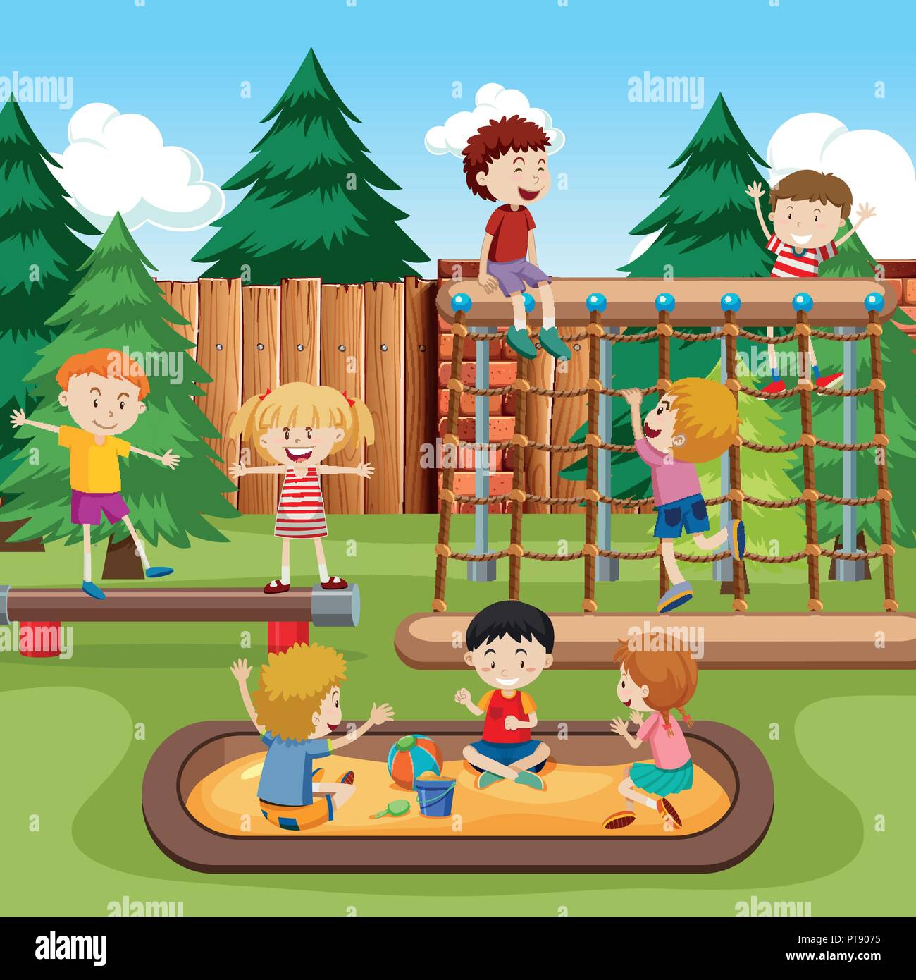 Happy kids playground scene illustration Stock Vector Image & Art - Alamy