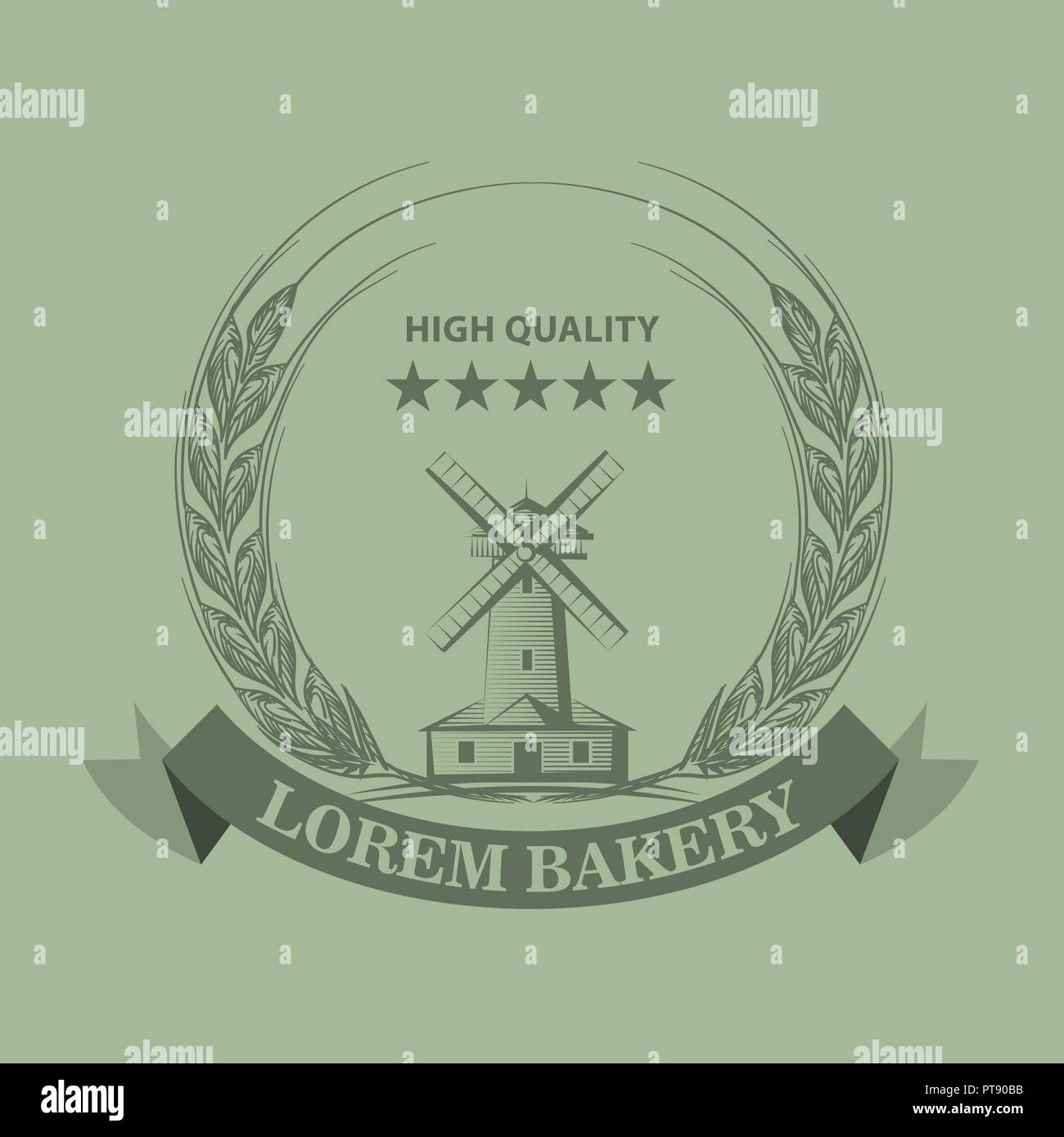 Farm or bakery logo or label with sketch line style mill and wheat ...